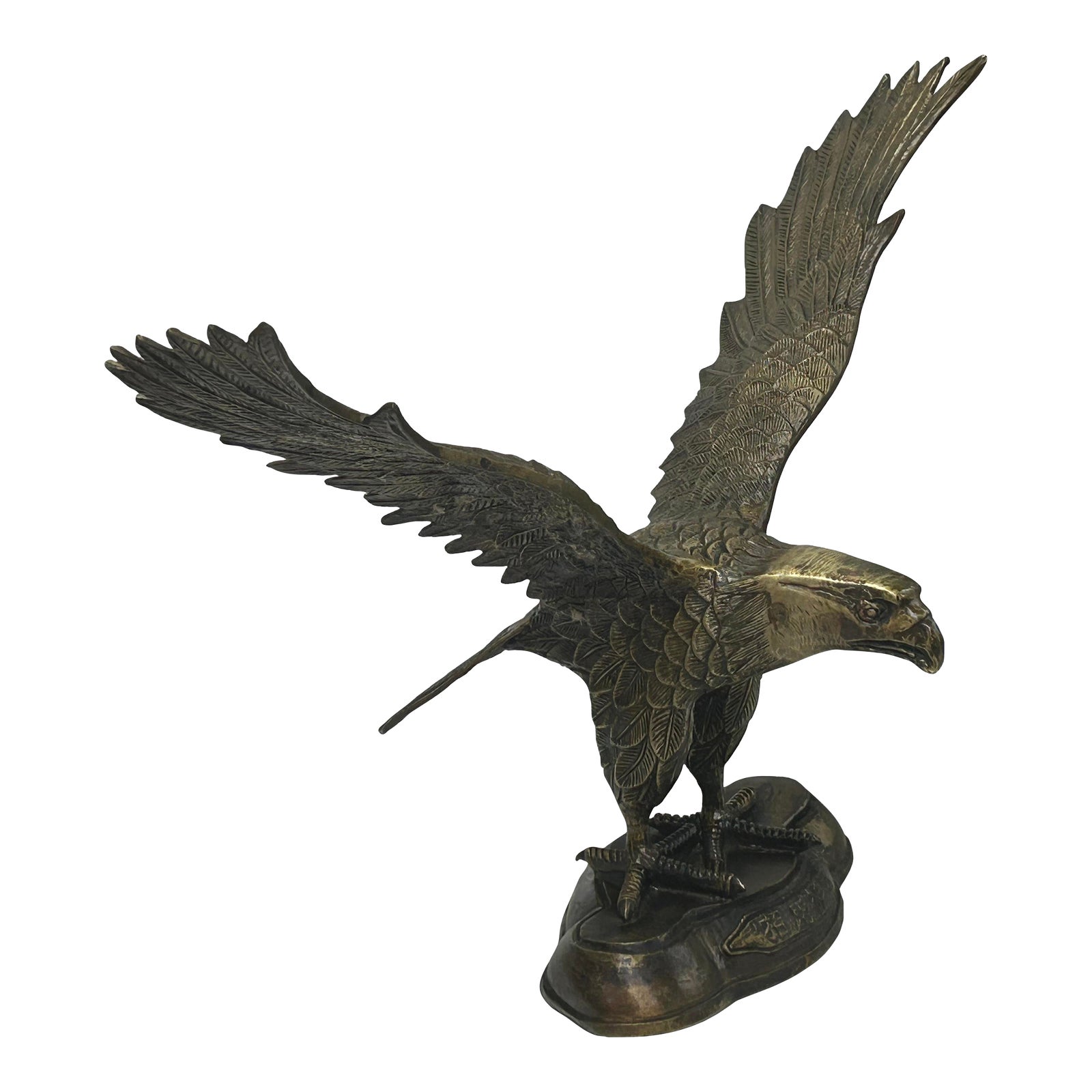 Handmade Artistic Bronze Metal Color Flying Eagle Display Figure | Chairish