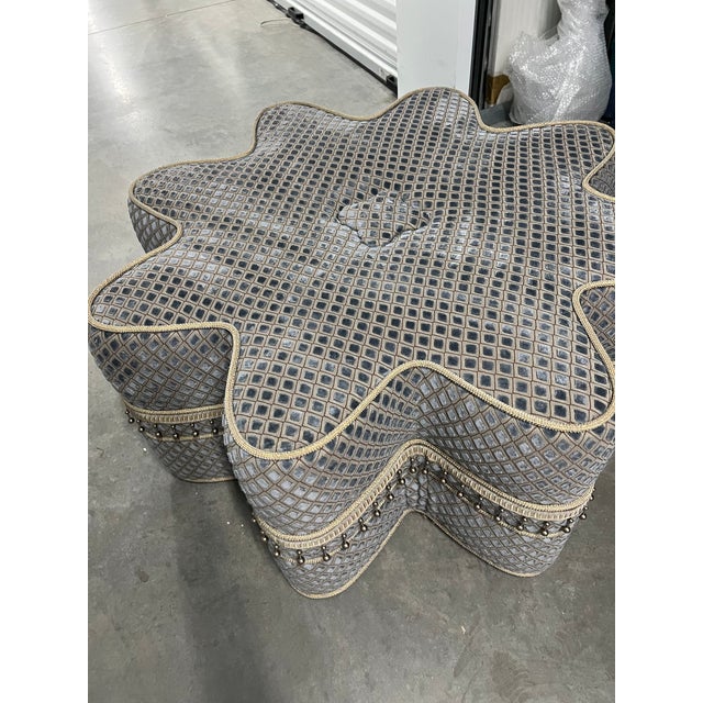 Dusty Blue /Grey Velvet Large Star Shaped Ottoman | Chairish