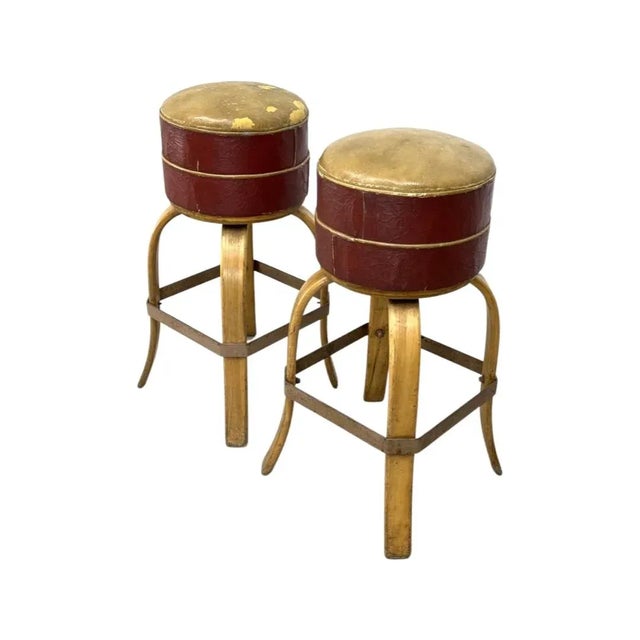 Circa 1940 Art Deco Style Bend Leg Leather Bar Stools Buckstaff Co. a Pair Chairish