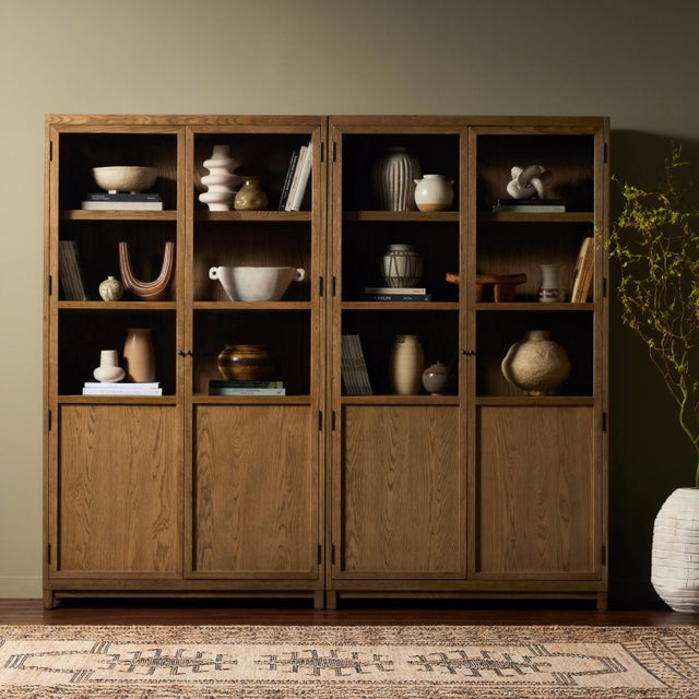 Millie Panel & Glass Door Double Cabinet, Solid | Chairish