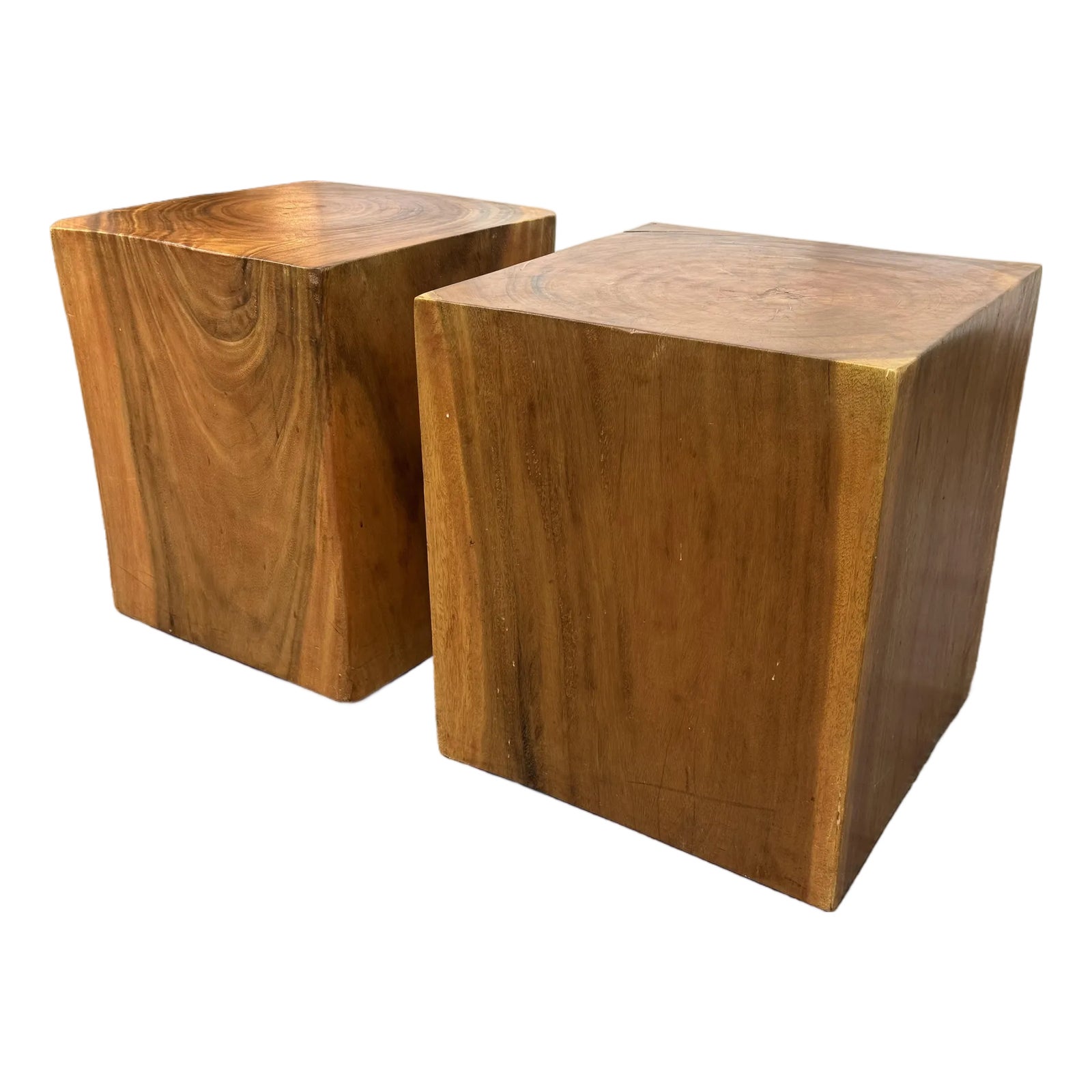 Organic Modern Wood Block Tables, Pair | Chairish