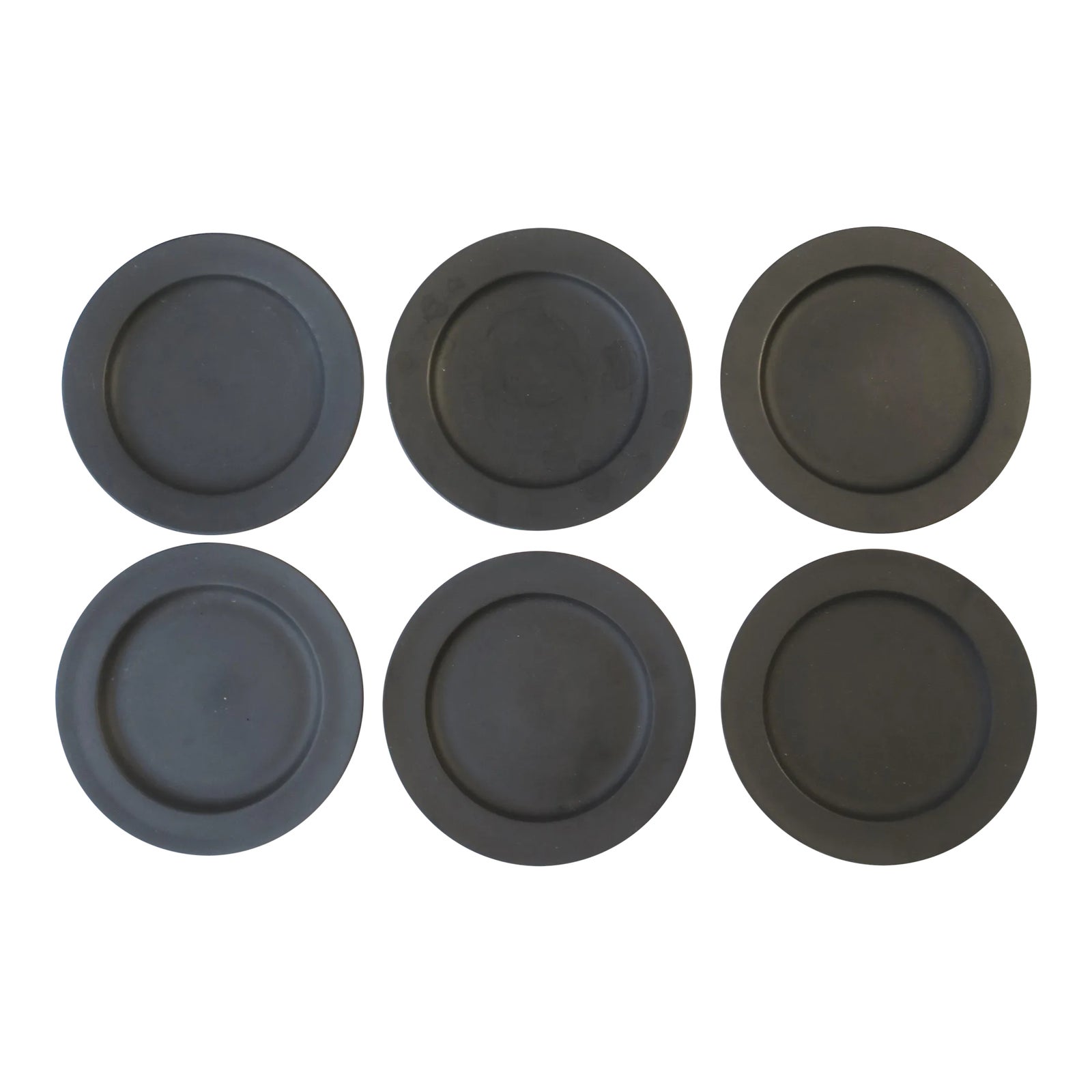 Wedgwood Black Basalt Plates, Set of 6 | Chairish