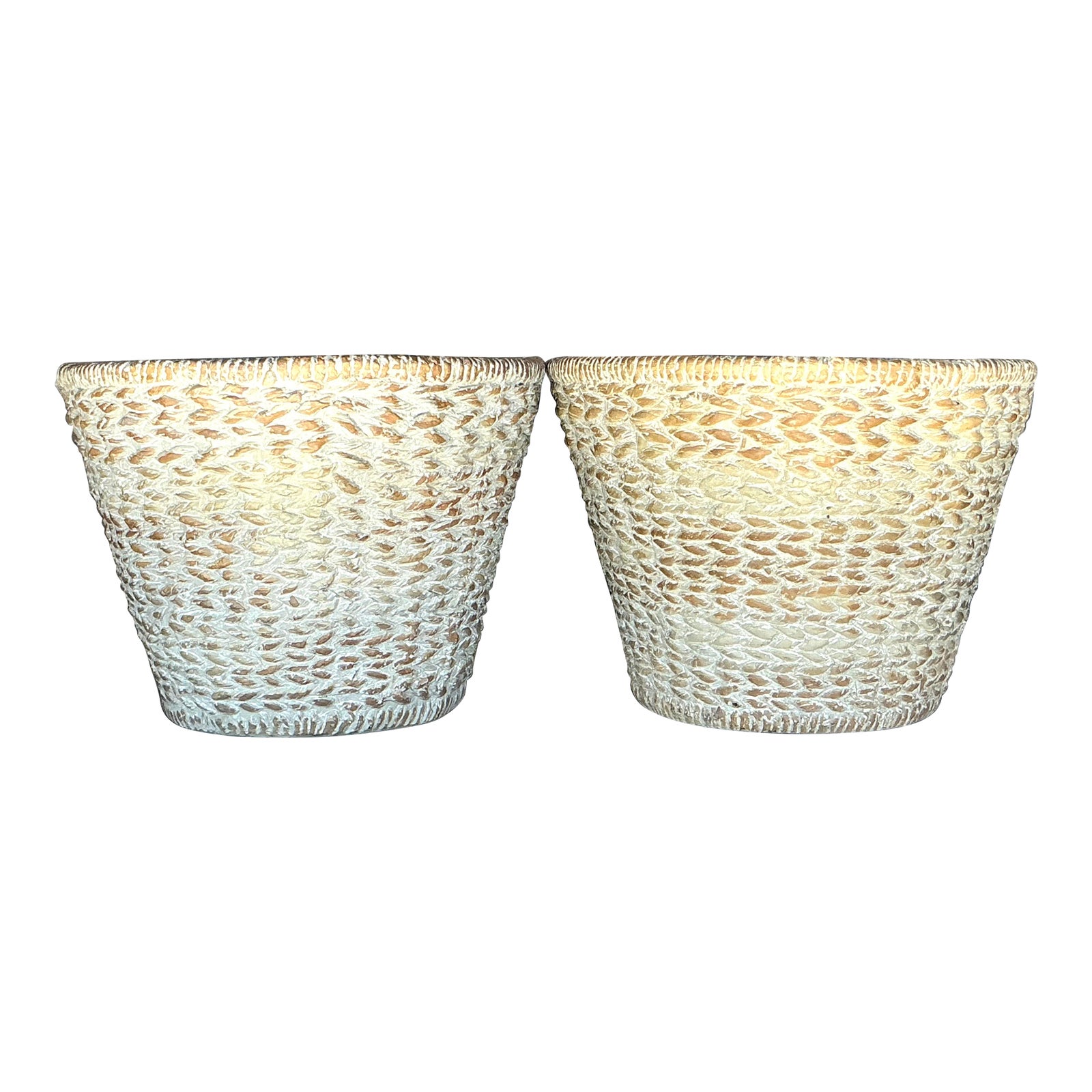 Vintage Boho Molded Plaster Over Fiberglass Pots - a Pair | Chairish