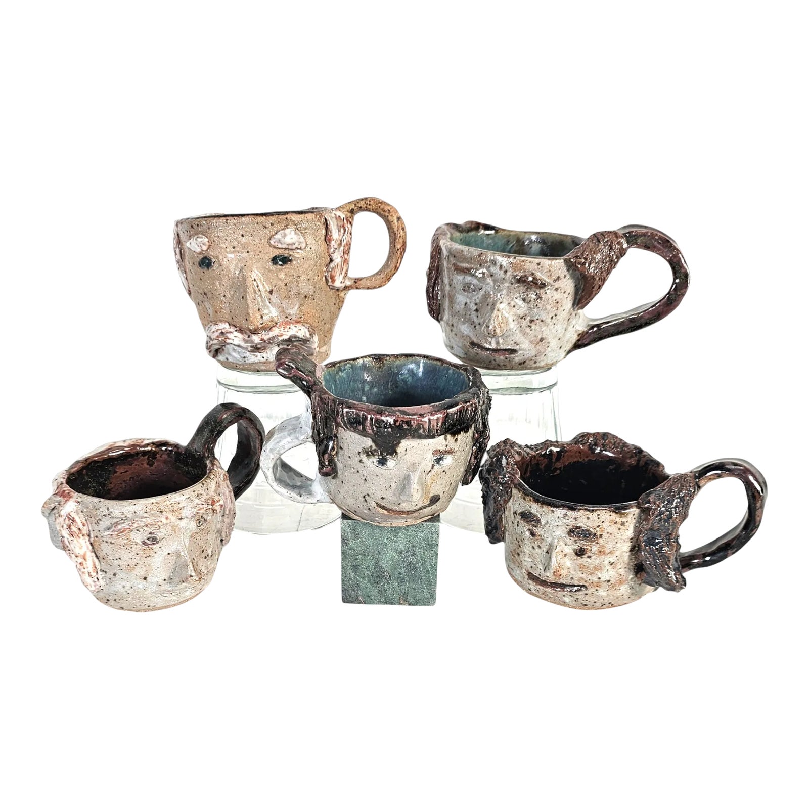Face Mug Coffee Cups American Studio Pottery Set of 5 Signed | Chairish