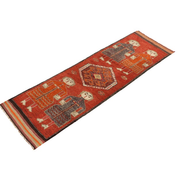 1950s Vintage Tribal Runner in Red and Orange Pictorial Medallions ...