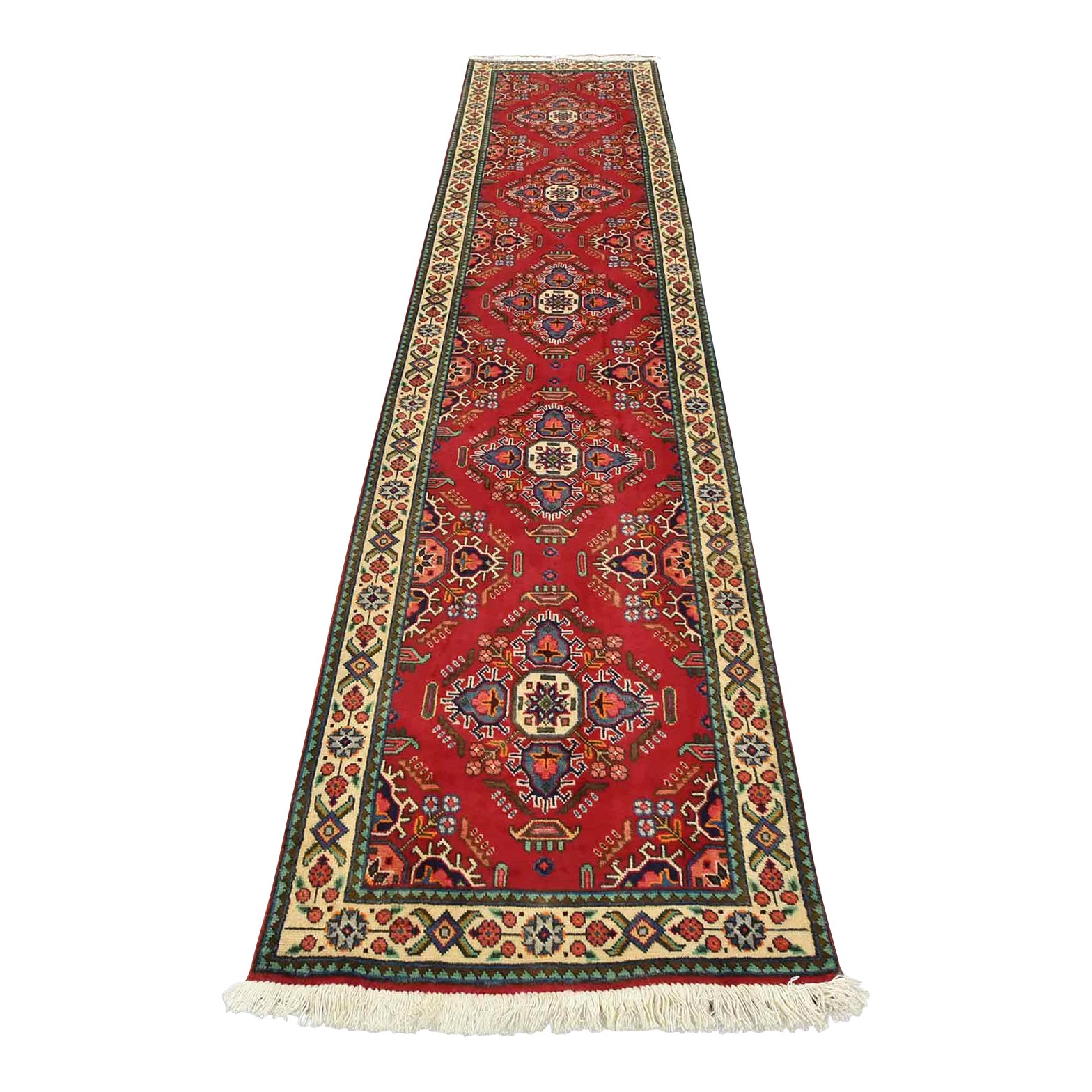 Vintage Oriental Runner 3’1” X 13’3” Red Wool Hand-Knotted Area Rug ...