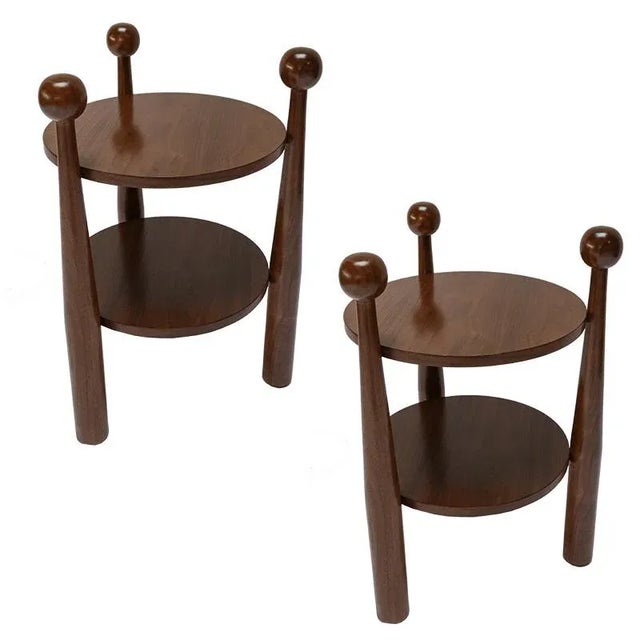 Pair of Custom Walnut Mid-Century Style Side Tables With Ball Detail ...