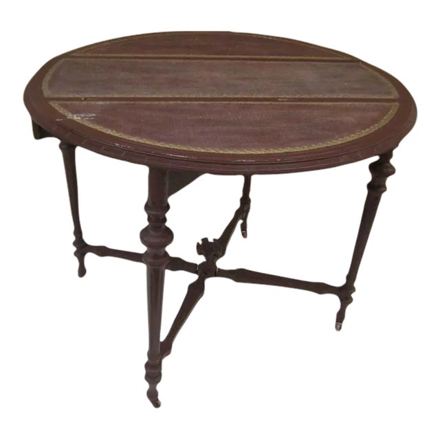 Early 1900s Side Round Table Two Drop Leaf on Wheels Two Drawer Dark ...