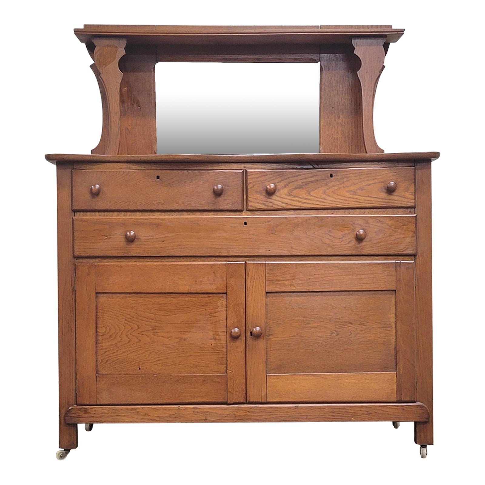 Antique Oak Dry Sink Server Buffet Dresser With Mirror | Chairish