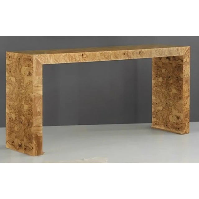 Modern History Large Slab Console Table - Olive Ash Burl | Chairish