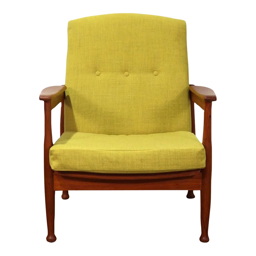 Mid Century Modern Teak Frame Danish Style Reclining Lounge Chair by ...