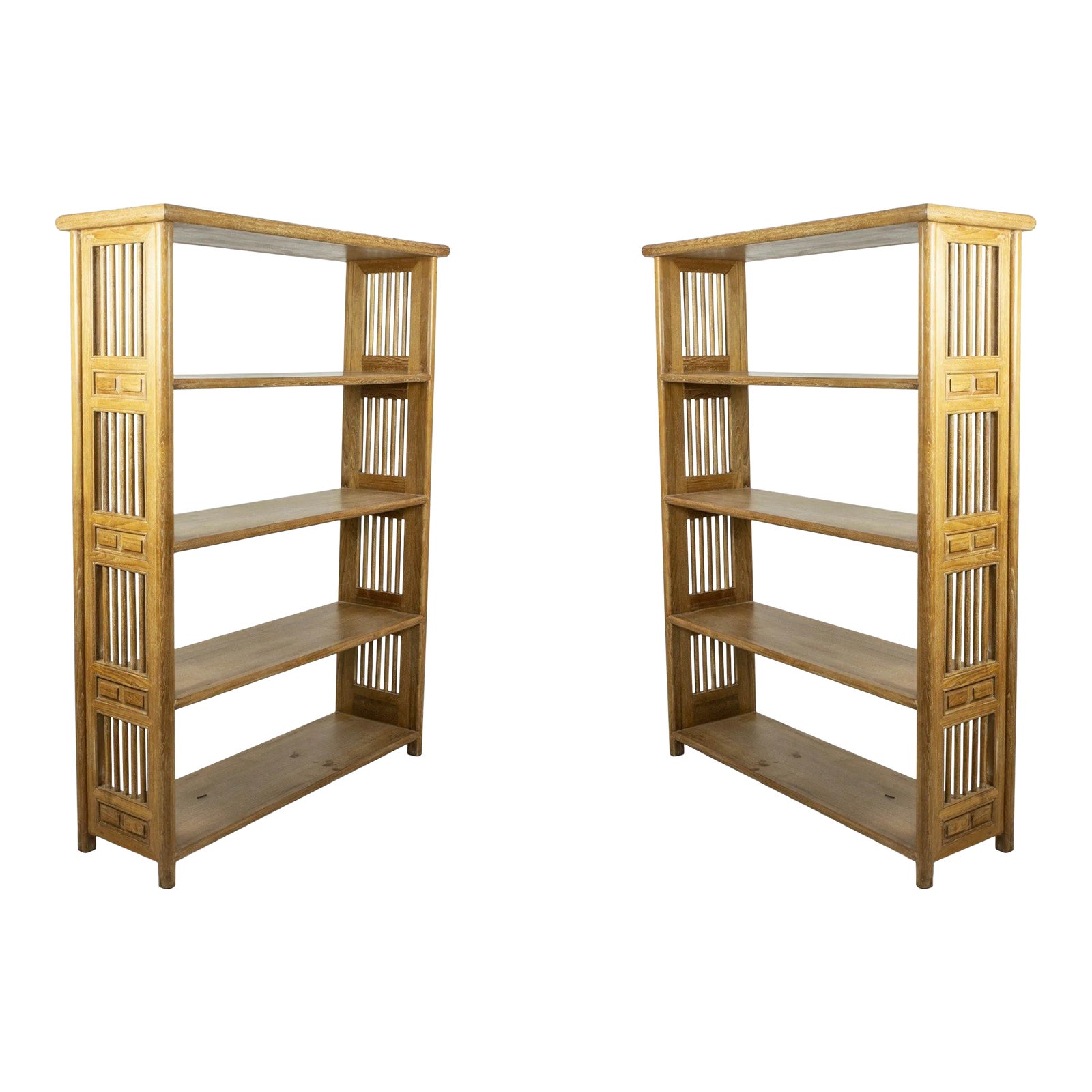 Mid-Century Austrian Style Cerused Oak Open Bookcases - a Pair | Chairish