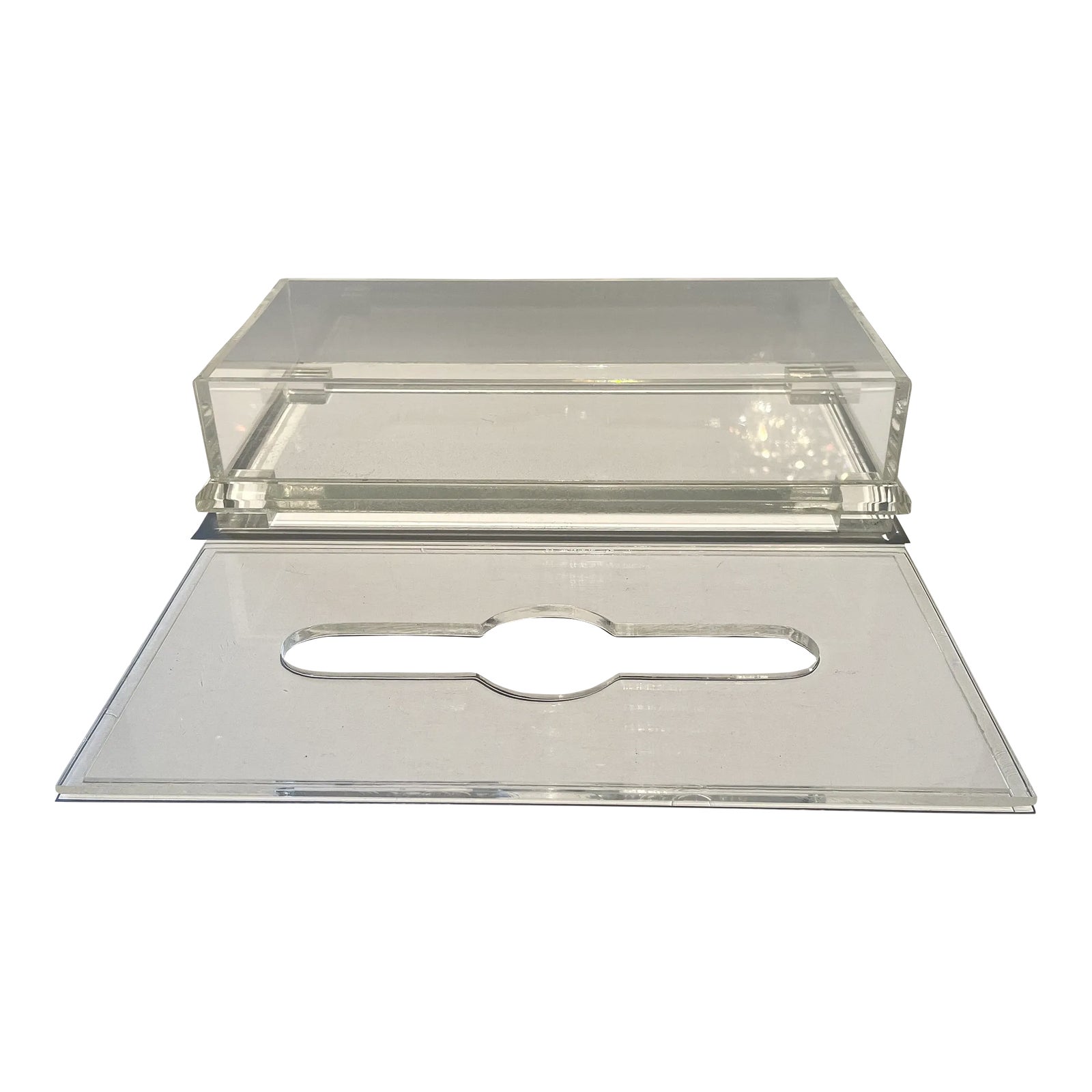 1980's Large Clear Lucite Tissue Box or Guest Towel Box | Chairish