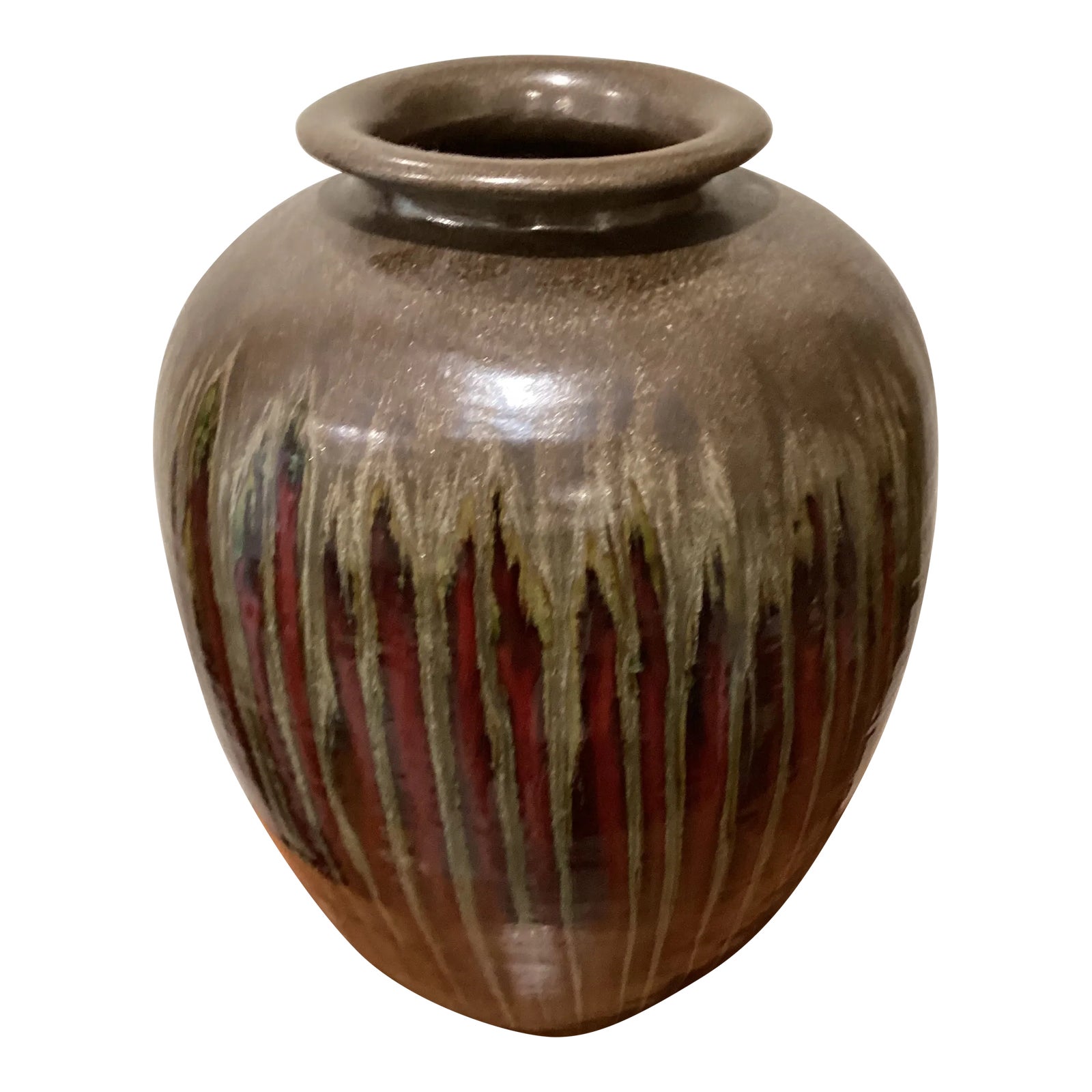 Vintage Exta Large Stoneware Iridescent Colors Drip Glaze Pottery Vase ...