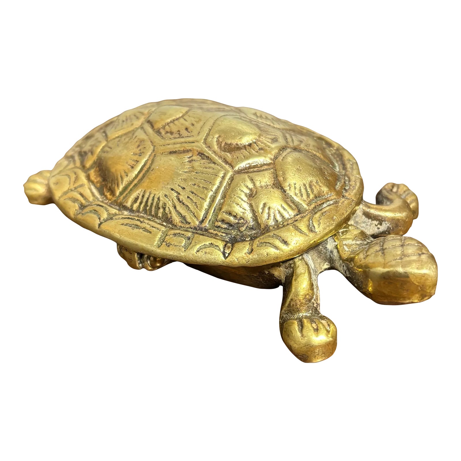 Vintage English Brass Turtle Trinket Box With Hinged Lid | Chairish