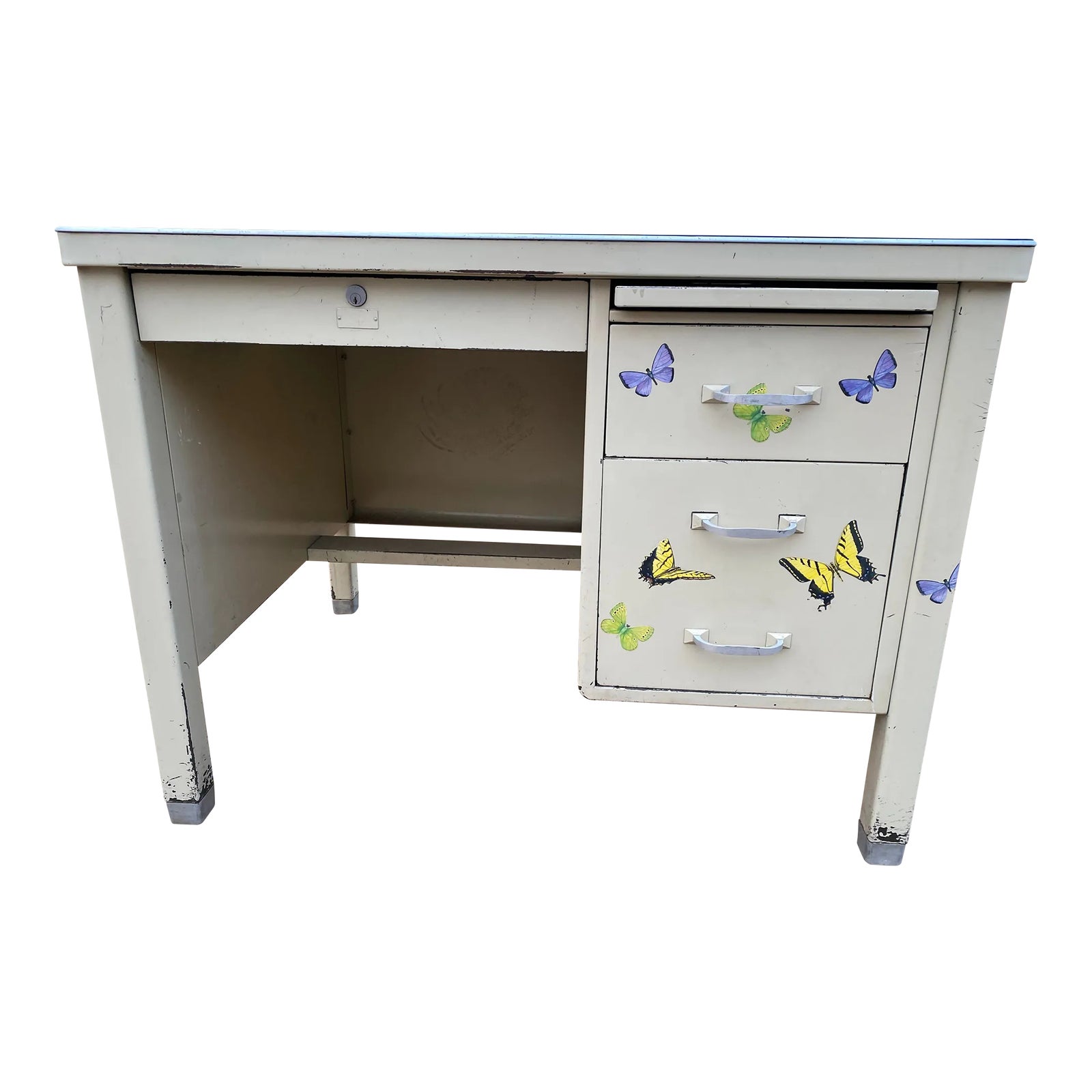 1950s Vintage Metal Tanker Desk Shabby Chic Style | Chairish