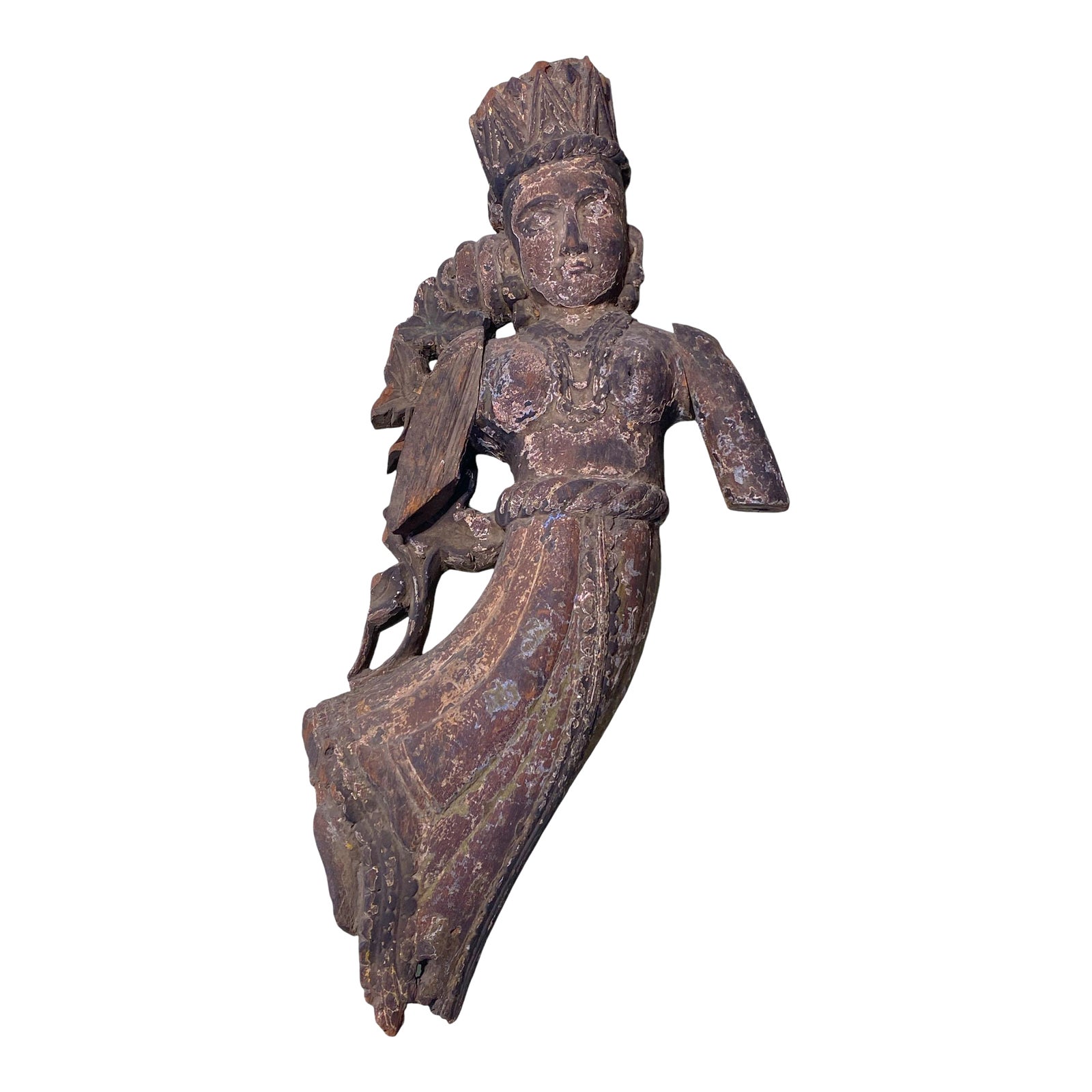Antique Indonesian Crowned Angel Wood Sculpture | Chairish