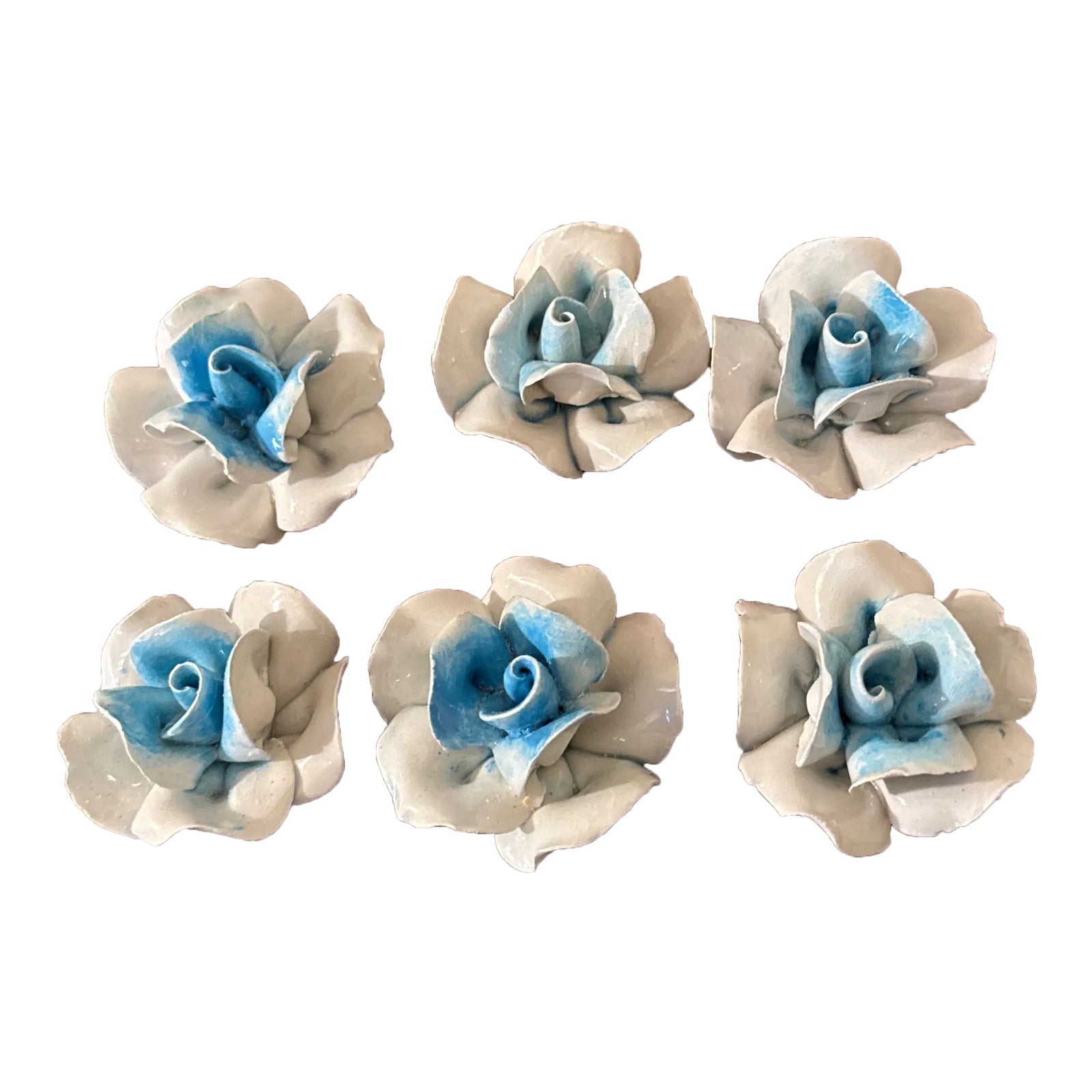 1970s Italian Blue Porcelain Flowers Capodimonte Roses - Set of 6 ...