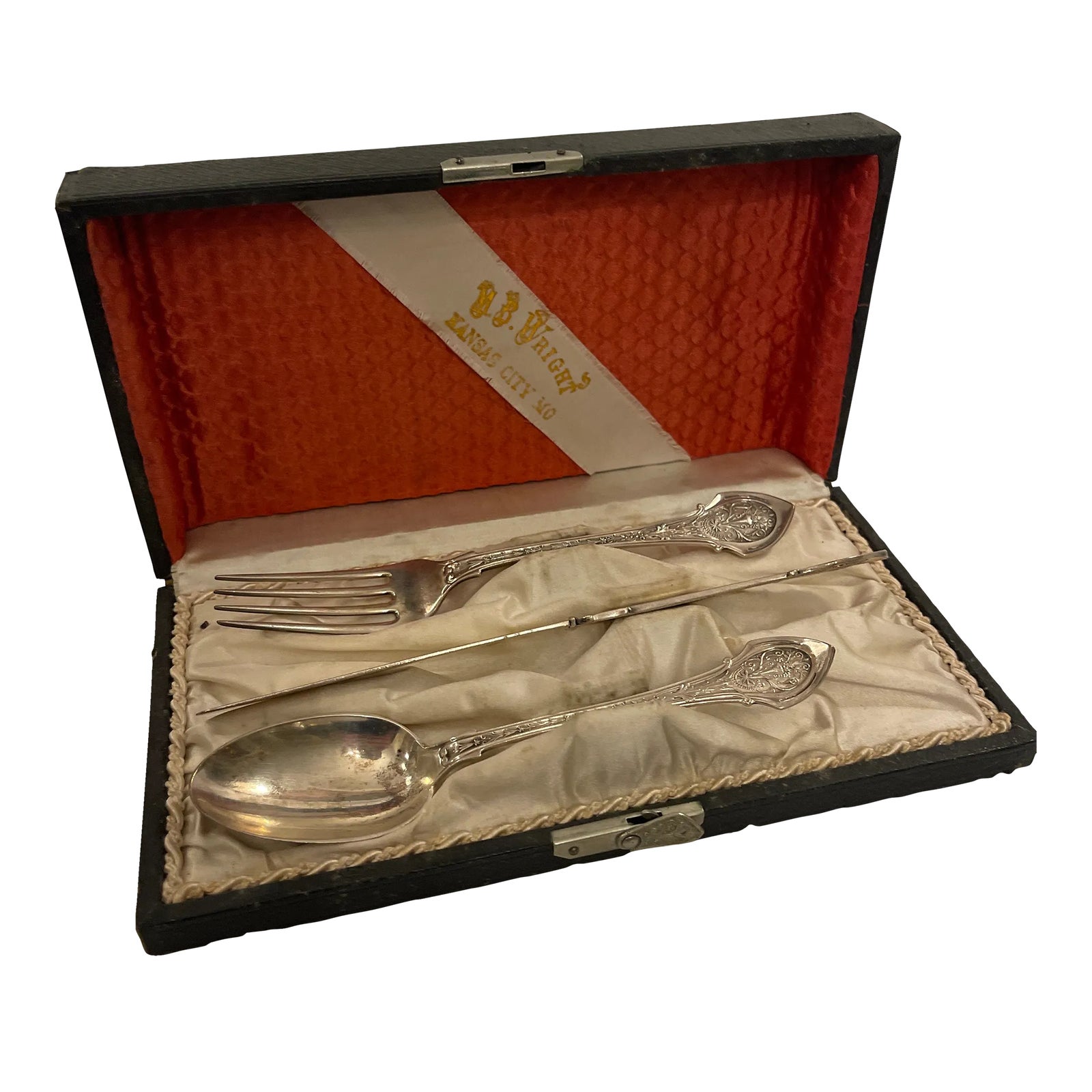 Late 19th Century Cased Sterling Personal Flatware Set- 3 Pieces | Chairish