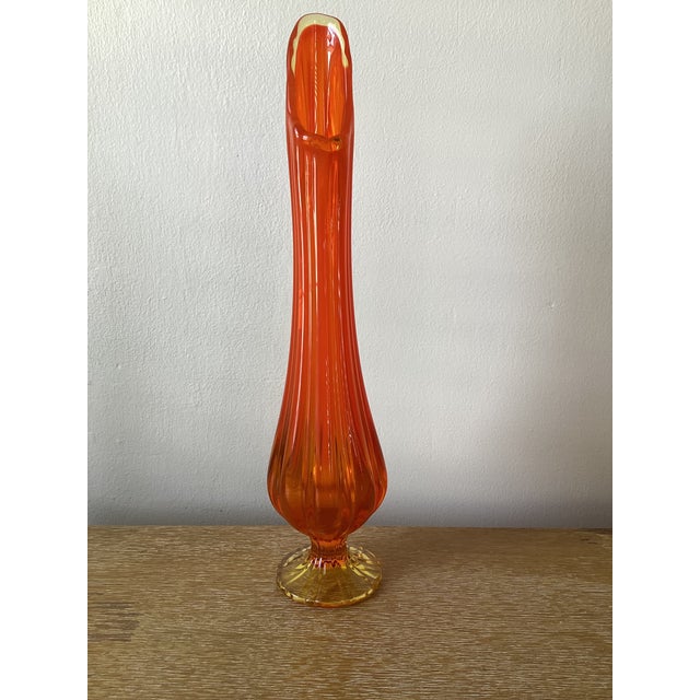Mid Century Modern Orange and Yellow Swung Glass Vase | Chairish