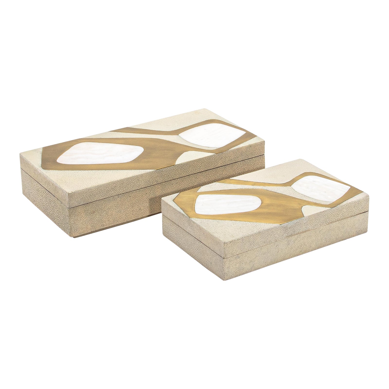 Set of 2 Rectangular Boxes in Antique Shagreen With Shell and Brass ...