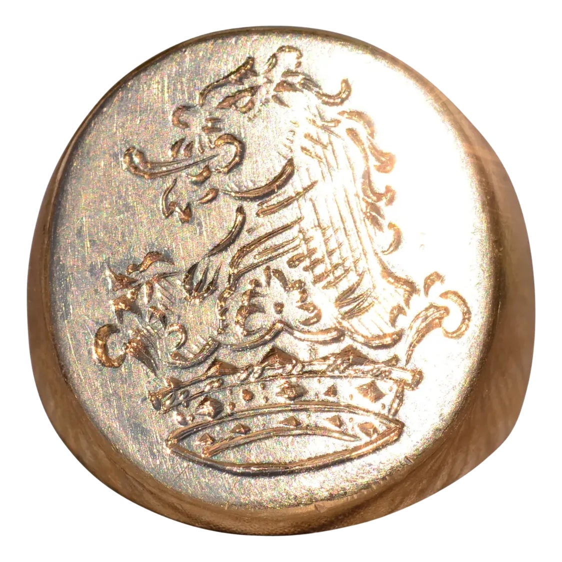 The Kendalia: Vintage Insignia Ring with Hand Engraved Lion In Crown ...