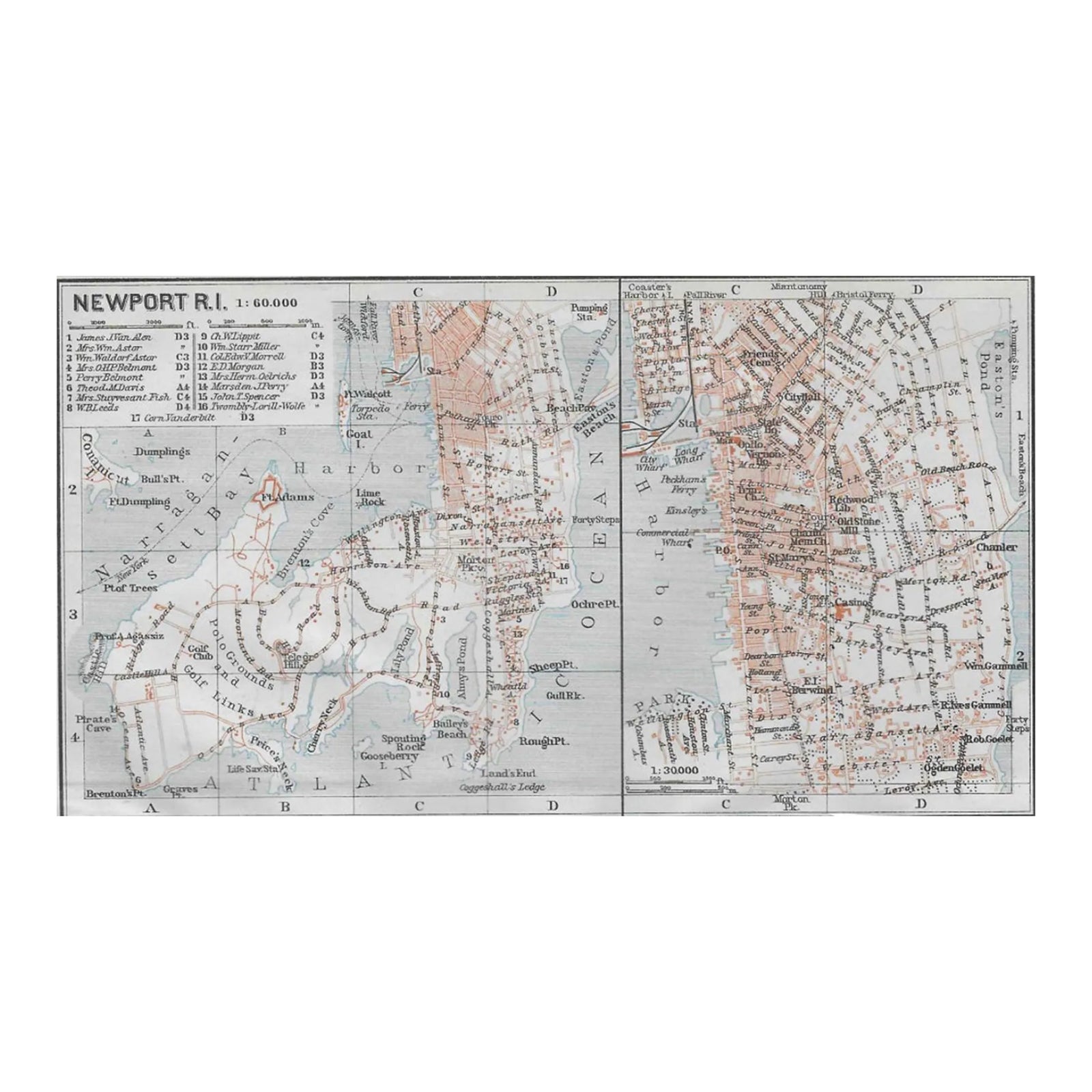 1909 Antique Newport Rhode Island Map | Chairish