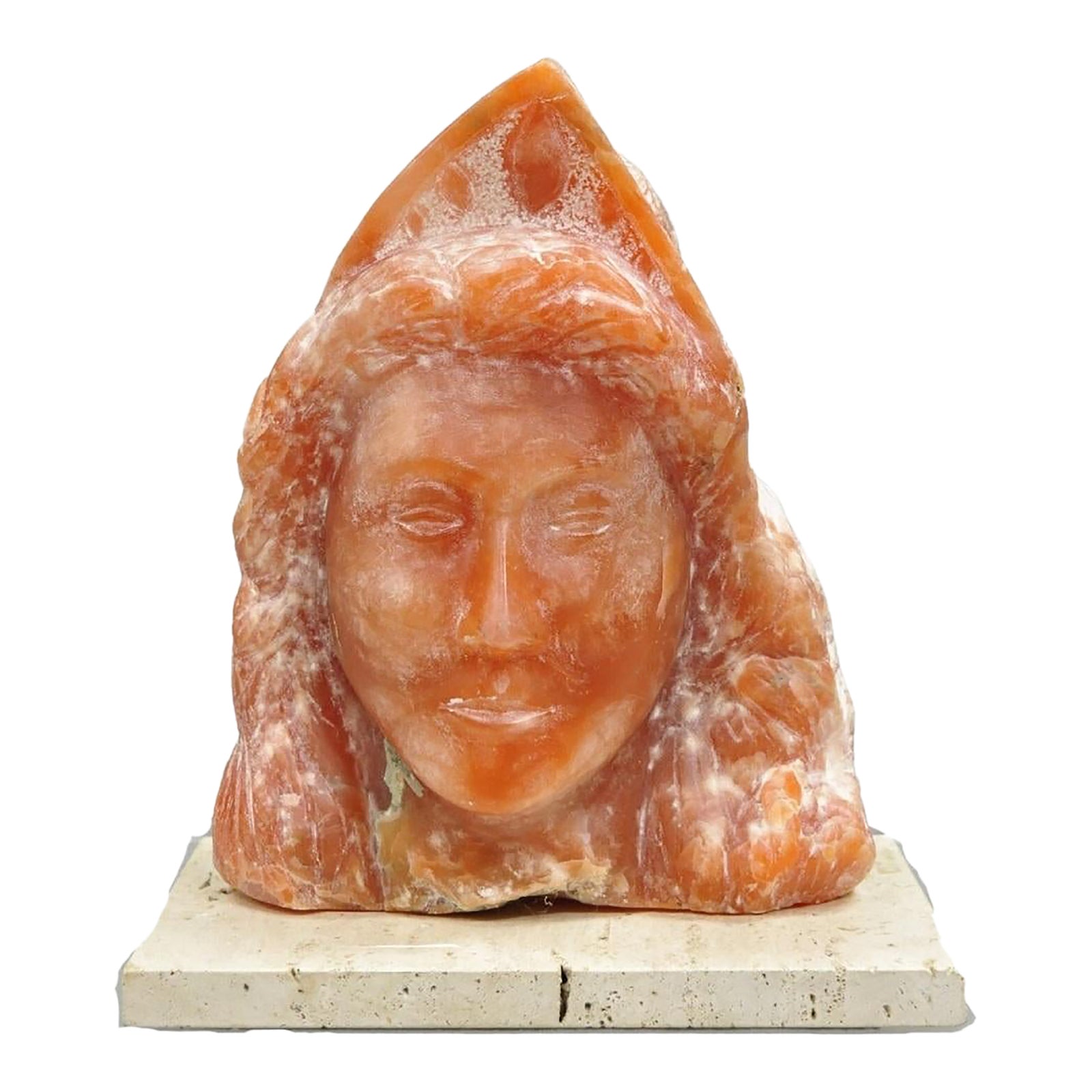 Late 20th Century Orange Alabaster "Native American Woman" Bust ...