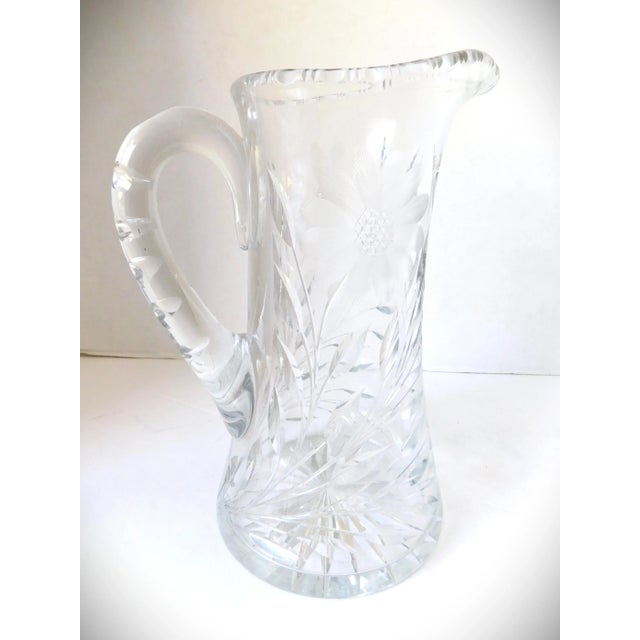 Heavy Brilliant Cut Crystal Vintage Pitcher, Floral & Leaf Design ...