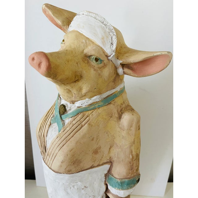 Vintage Boho Chic Terracota Butcher Pig Sign Statue | Chairish