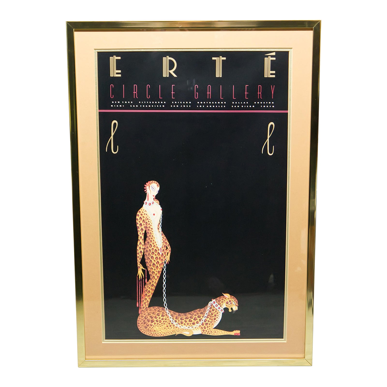 1980s Art Deco Style Framed Erte Circle Gallery Poster With Woman and ...