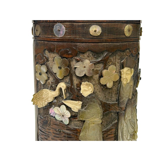 Vintage Chinese Bamboo Mother of Pearl Inset Container Display Art ...