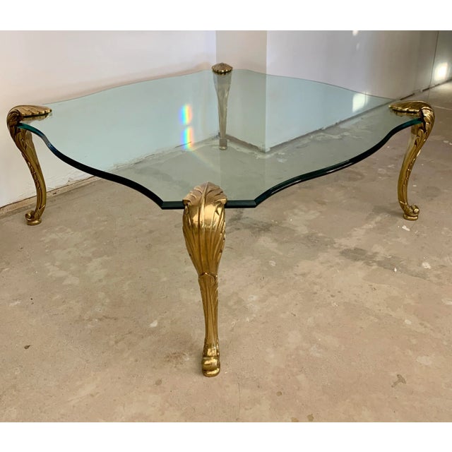 P. E. Guerin Brass Large Floating Glass Coffee Table | Chairish