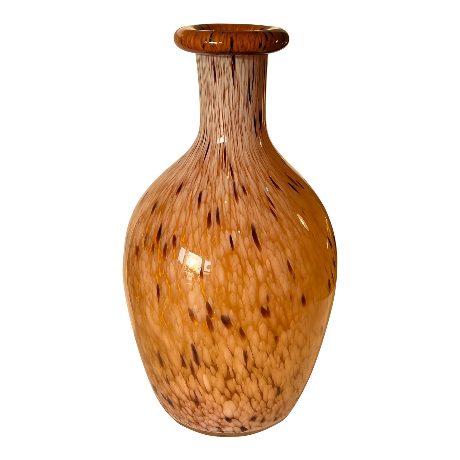 Large Art Glass Amber Speckled Jug Shaped Vase | Chairish