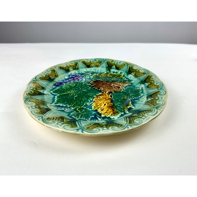 French Majolica Leaves & Grapes Plate Onnaing, Circa 1900 | Chairish