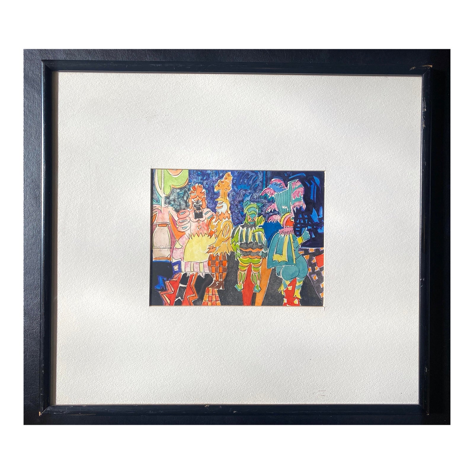 Vintage 70s Chicago Imagist Molly Schiff Black Framed Oil Watercolor ...