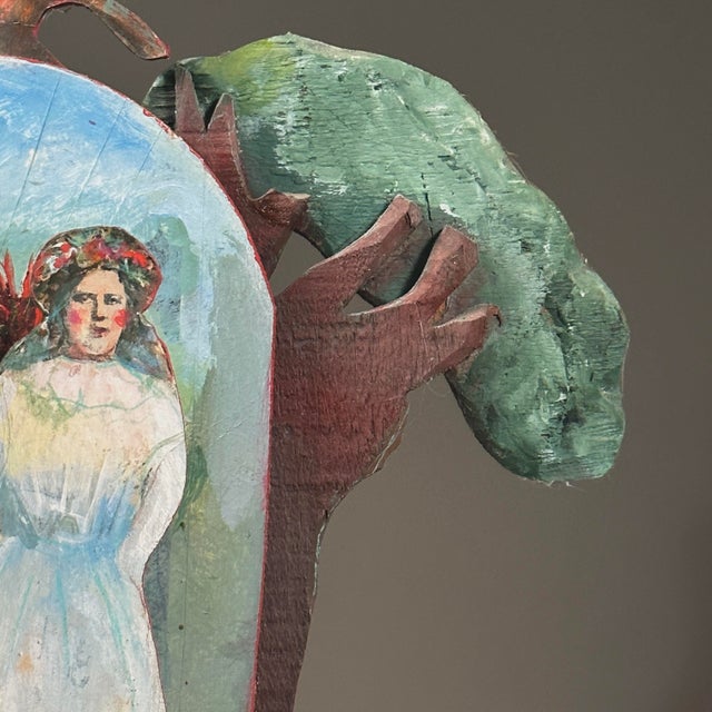 Vintage Folk Art Polychrome Hand Carved Dimensional Sculpture of Bride ...