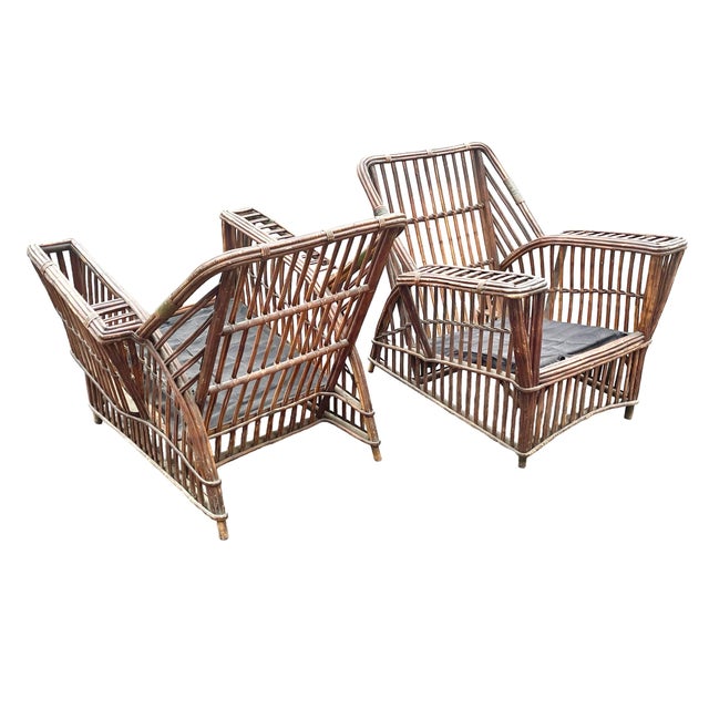 1930s Pair Art Deco Natural Rattan Split Reed Lounge Chairs | Chairish