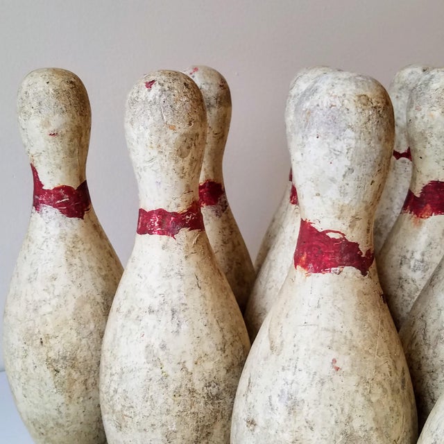Vintage Hand Painted Wood Bowling Set - 15 Piece Set | Chairish
