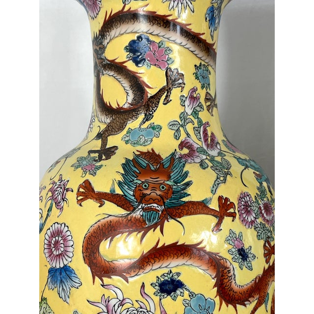 Large Vintage Famille Jaune Chinese Imperial Yellow Floor Vases With ...