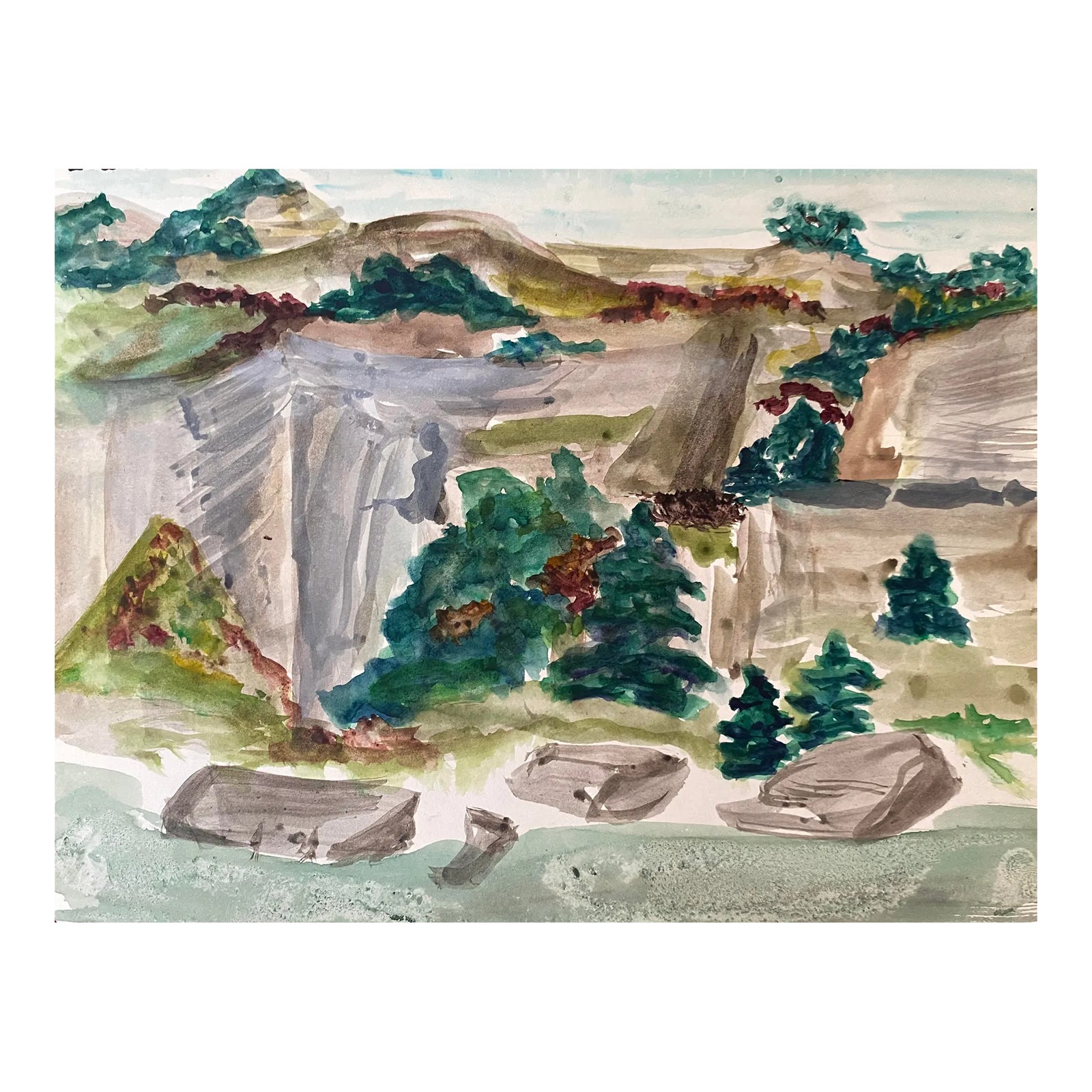 1950s Rocky Landscape Painting | Chairish
