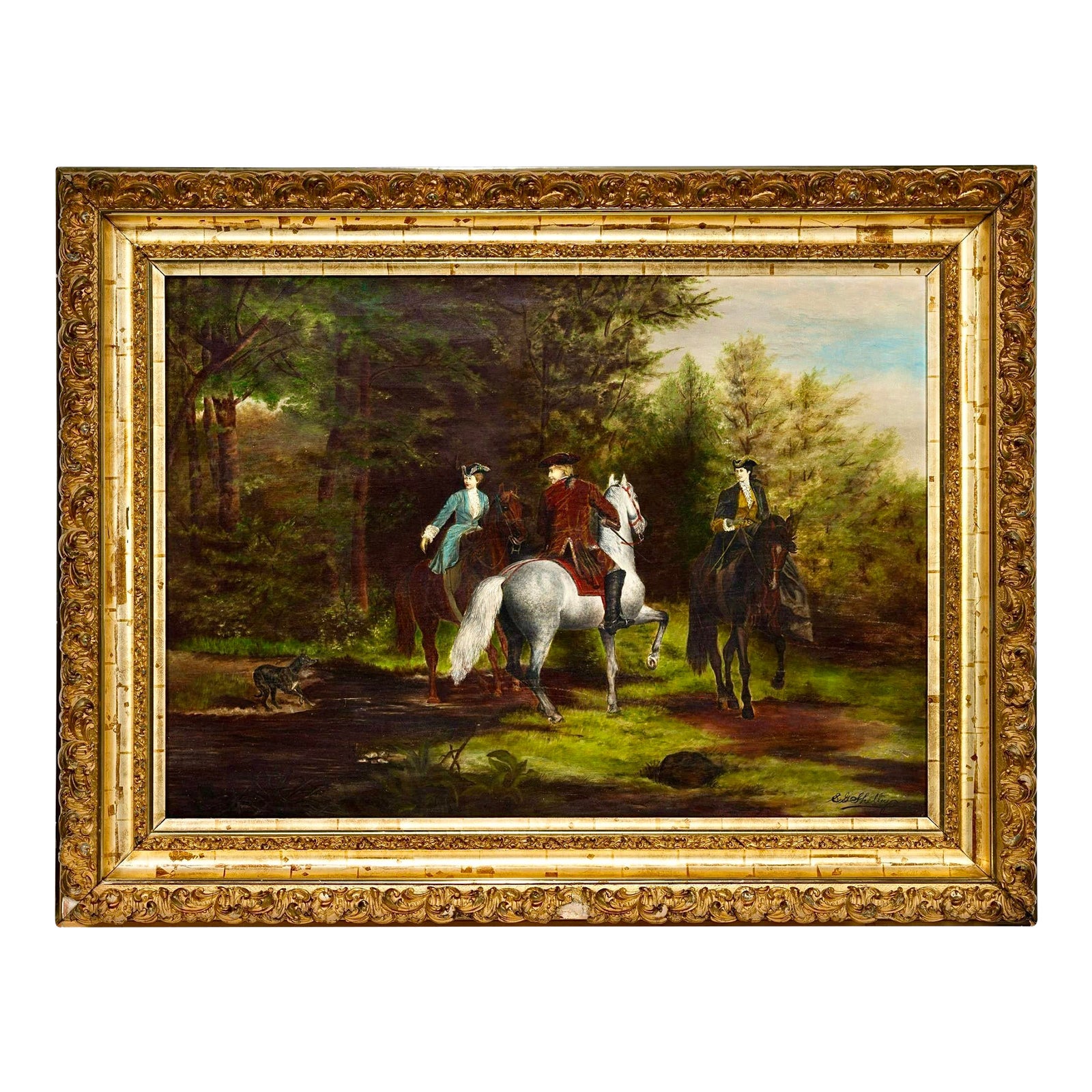 English Equestrian Scene Oil on Canvas Painting by Elizabeth Shelly ...