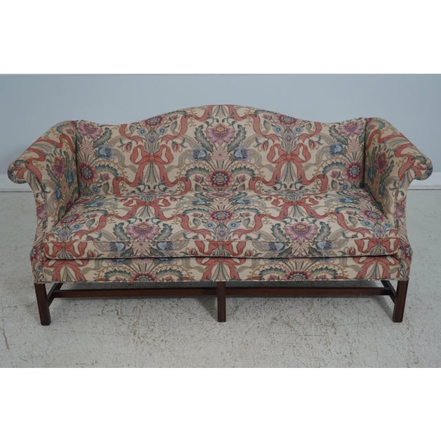 Hickory Chair Ribbon & Floral Upholstered Camelback Sofa | Chairish