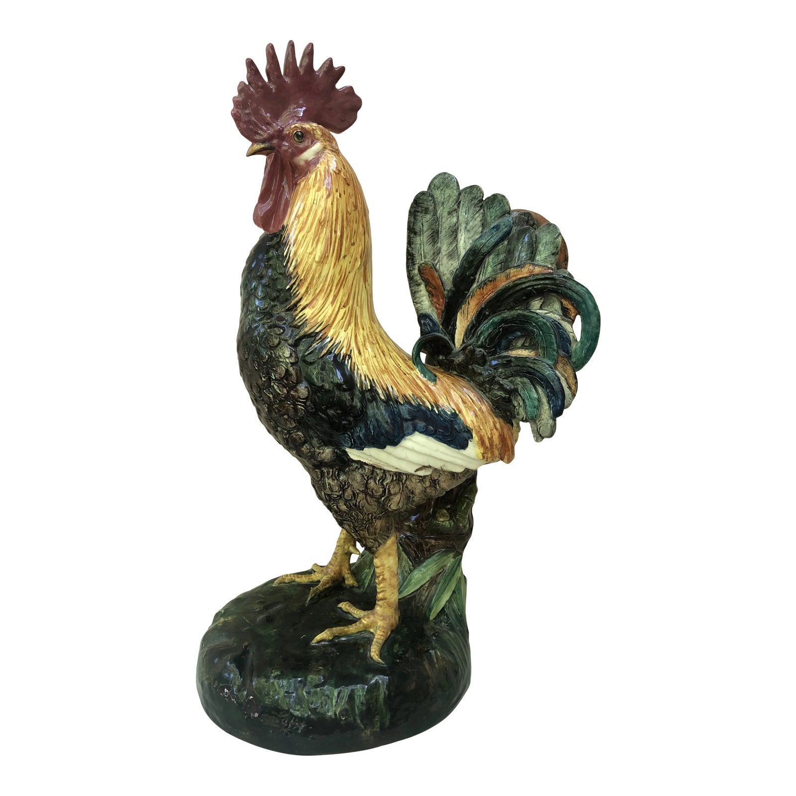19th Century Large Majolica Rooster With Bamboo Vase Delphin Massier ...
