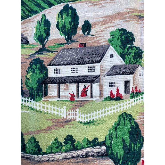 Vintage 1930s Red Barn Farm Scene Fabric- 2.65 Yards | Chairish