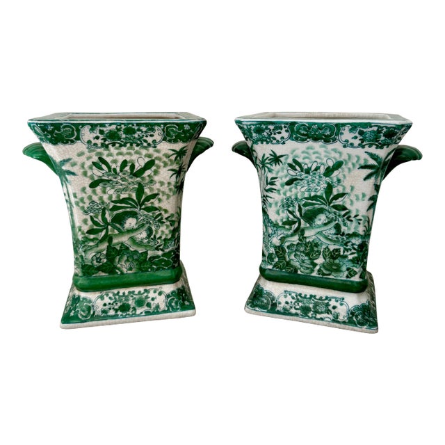 Vintage Green Chinoiserie Cachepots - a Pair | Chairish