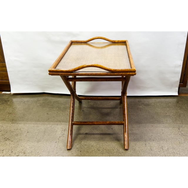 Faux Tortoise Shell Finish Rattan Tray Table | Chairish