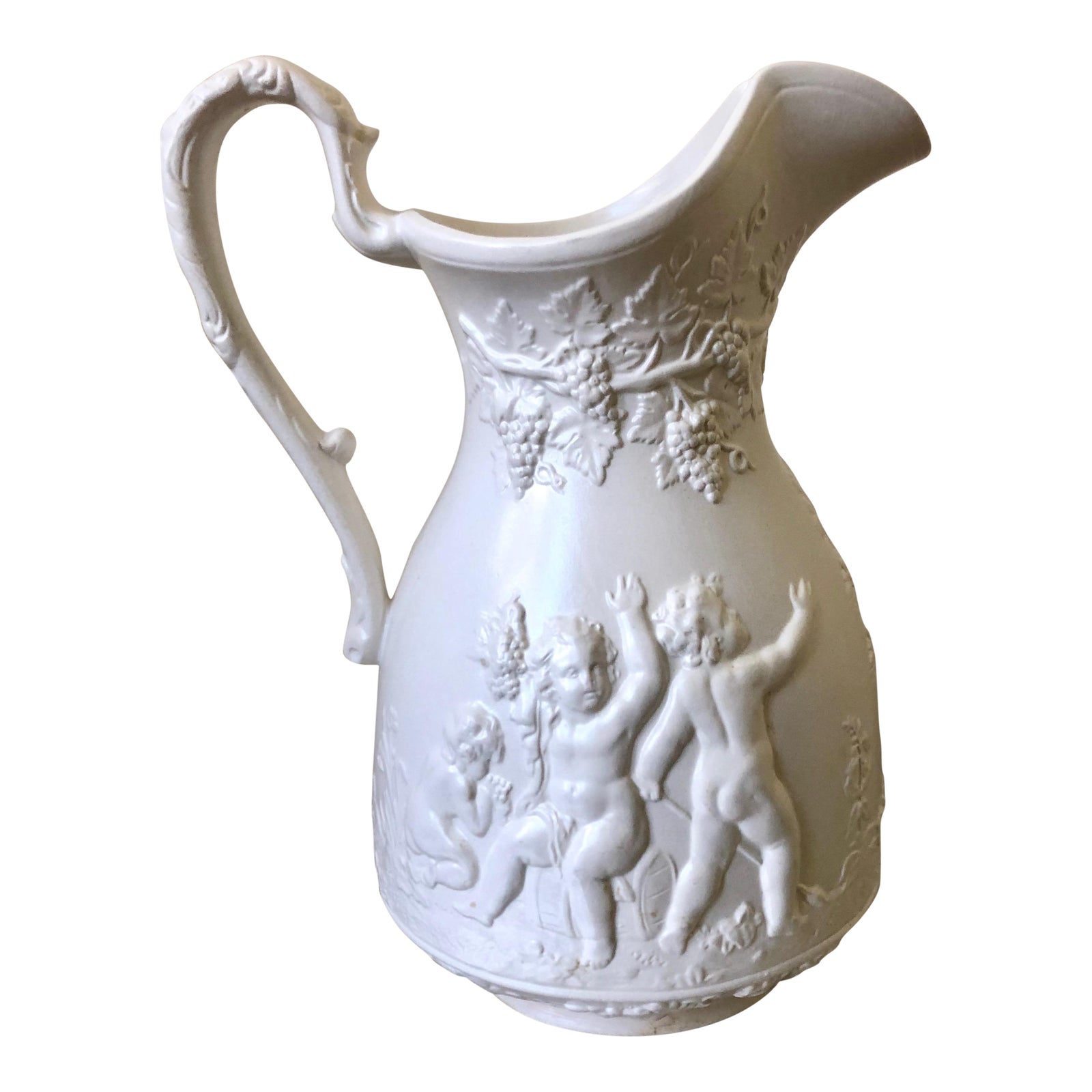 Parian Ceramic Cherub Pitcher | Chairish
