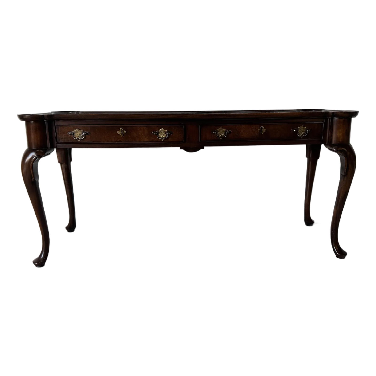 1970s Hekman George III–Style Burl Elm & Mahogany Console Table | Chairish
