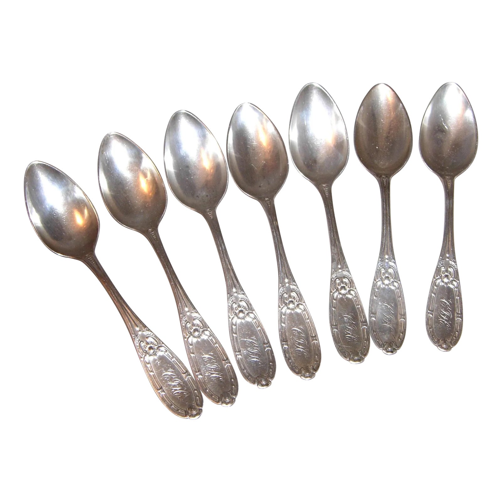 Late 19th Century Albert Coles Coin Silver Teaspoons- Set of 7 | Chairish